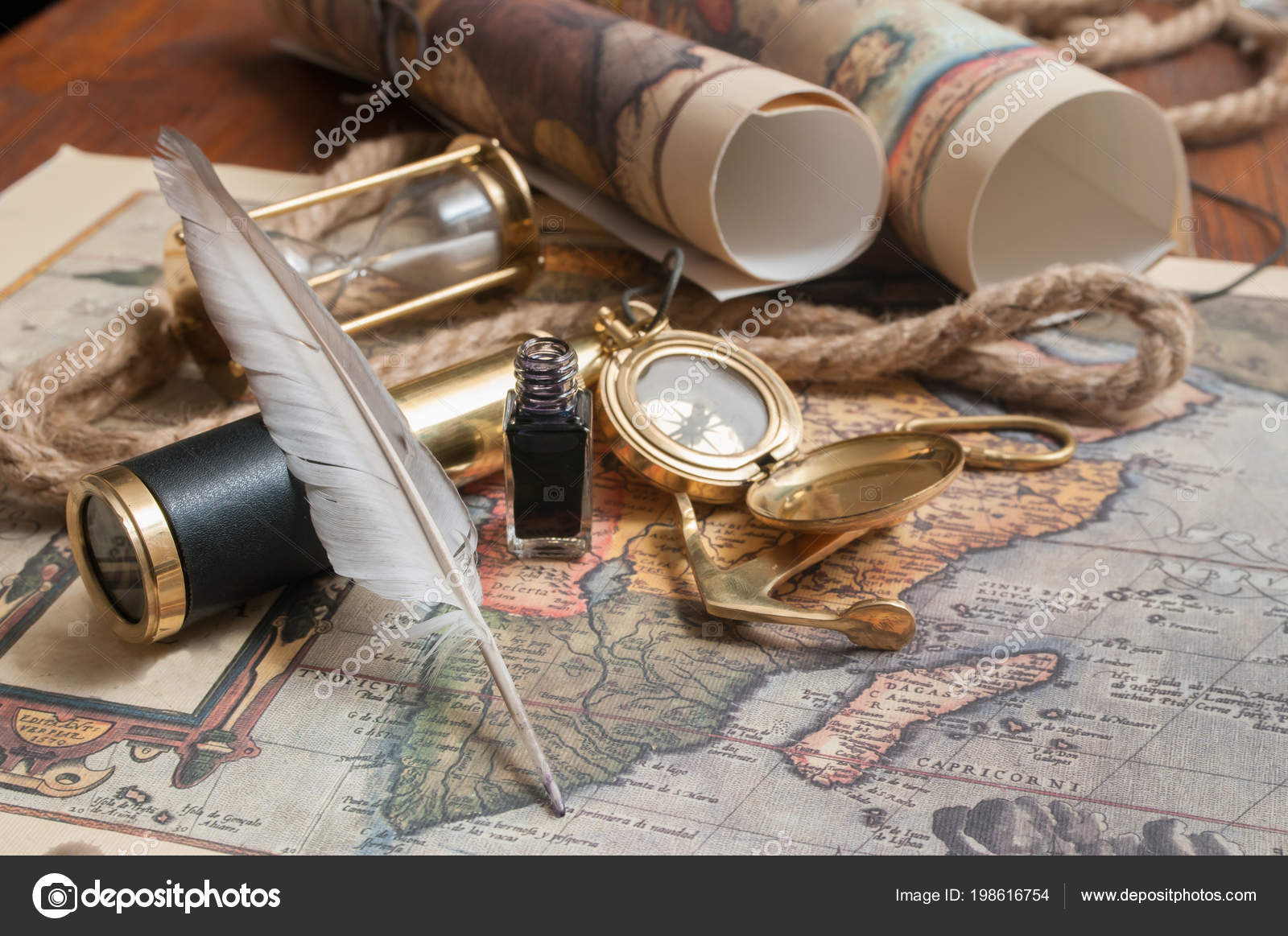 Quill Pen Old Map Vintage Items Stock Photo by ©siculodoc 198616754