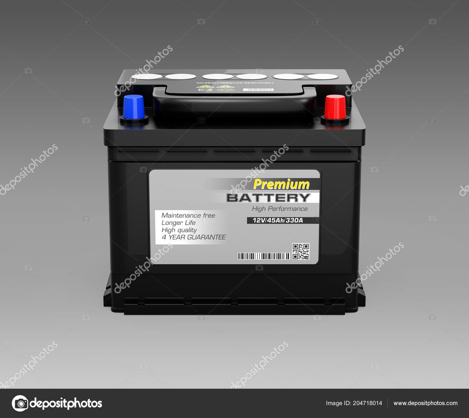 Front View Generic Maintenance Free Car Battery Isolated Gray ...