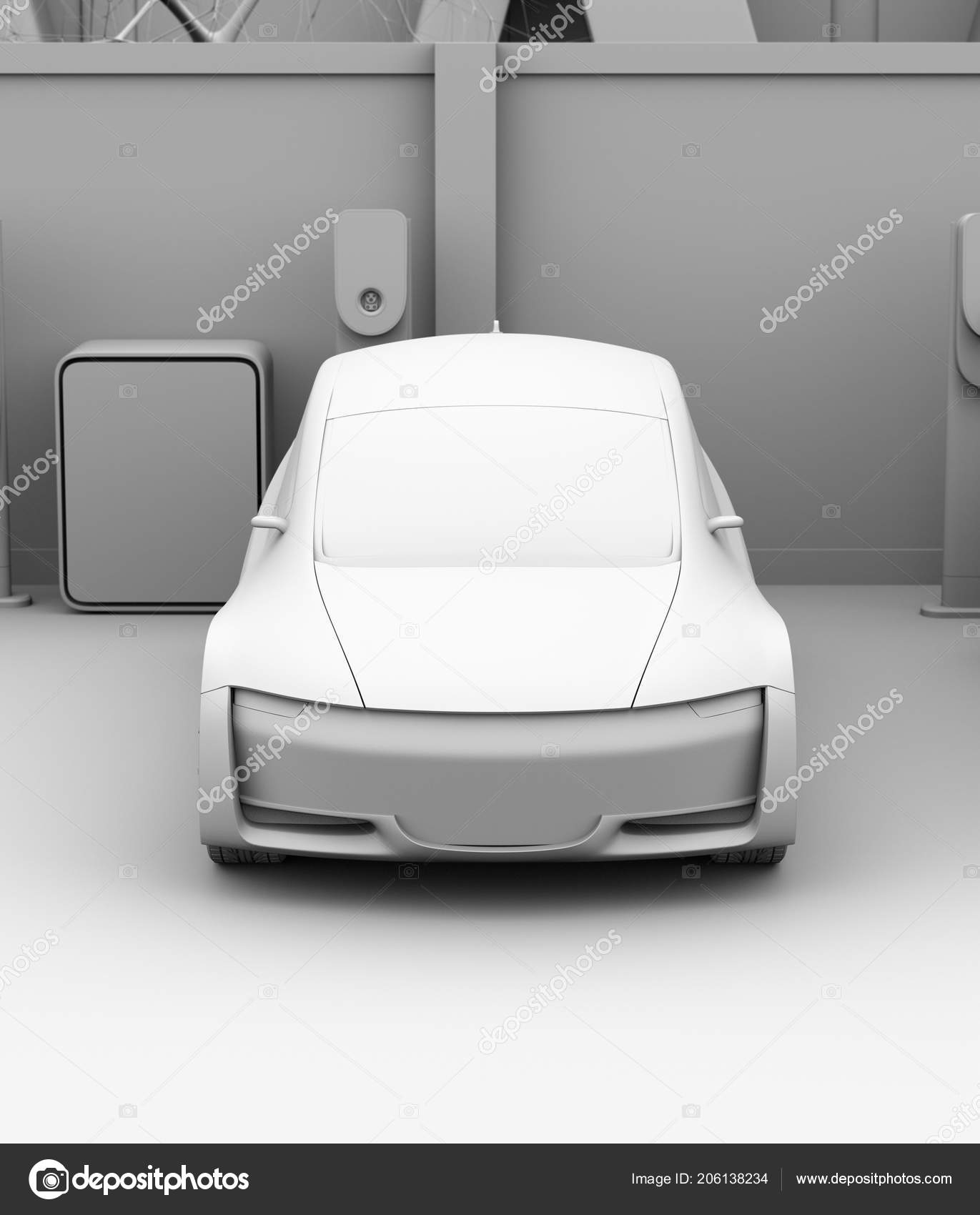 Front View Clay Shading Electric Car Parking Lot Rendering Image Stock ...