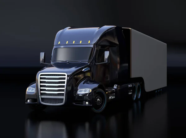 Black fuel cell powered American truck on black background. 3D ...