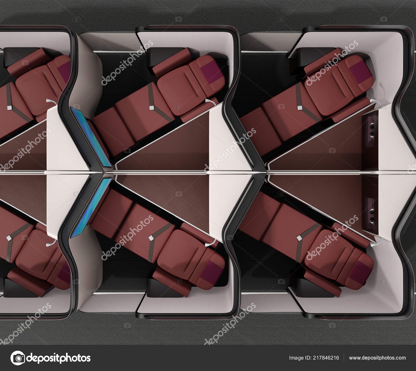 Top View Luxury Business Class Suites Interior Reclining Seat Fully ...