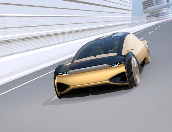 Autonomous electric car moving fast on the highway. 3D rendering image ...