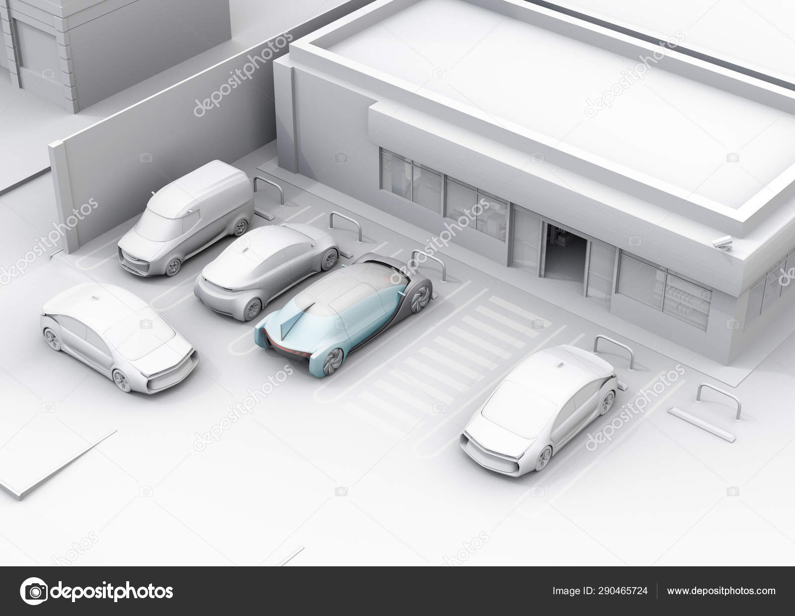 Clay Rendering Head Parking Cars Front Convenience Store Rendering ...
