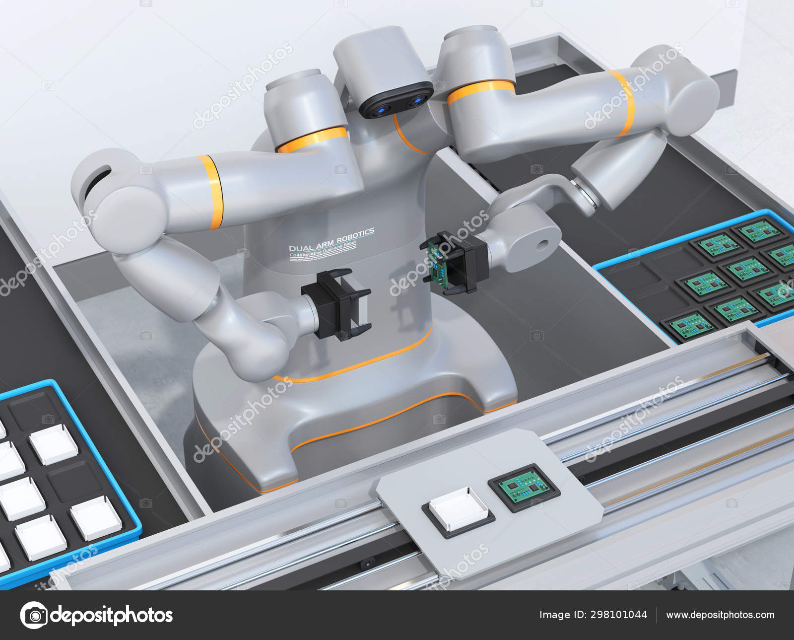 Dual Arm Robot Assembly Printed Circuit Boards Cell Production Space ...