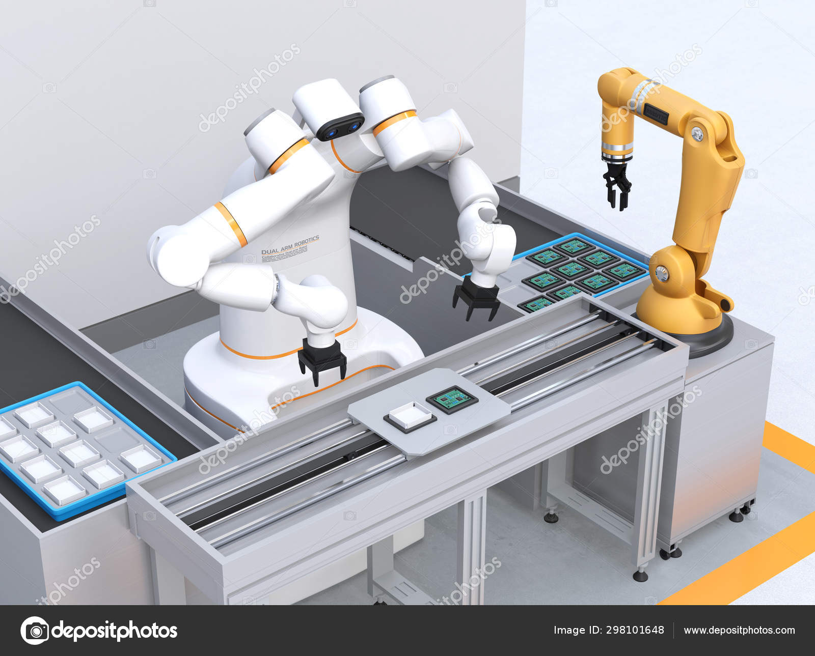 Dual Arm Robot Assembly Printed Circuit Boards Cell Production Space ...