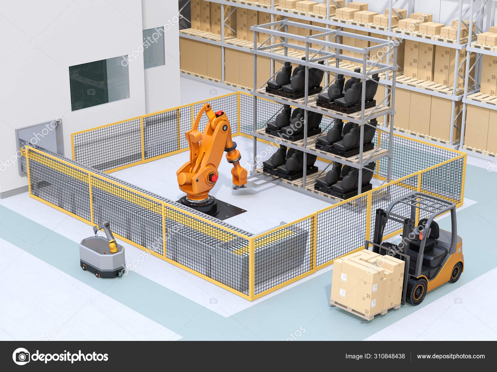 Mobile Robot Passing Heavy Payload Robot Cell Factory Rendering Image ...