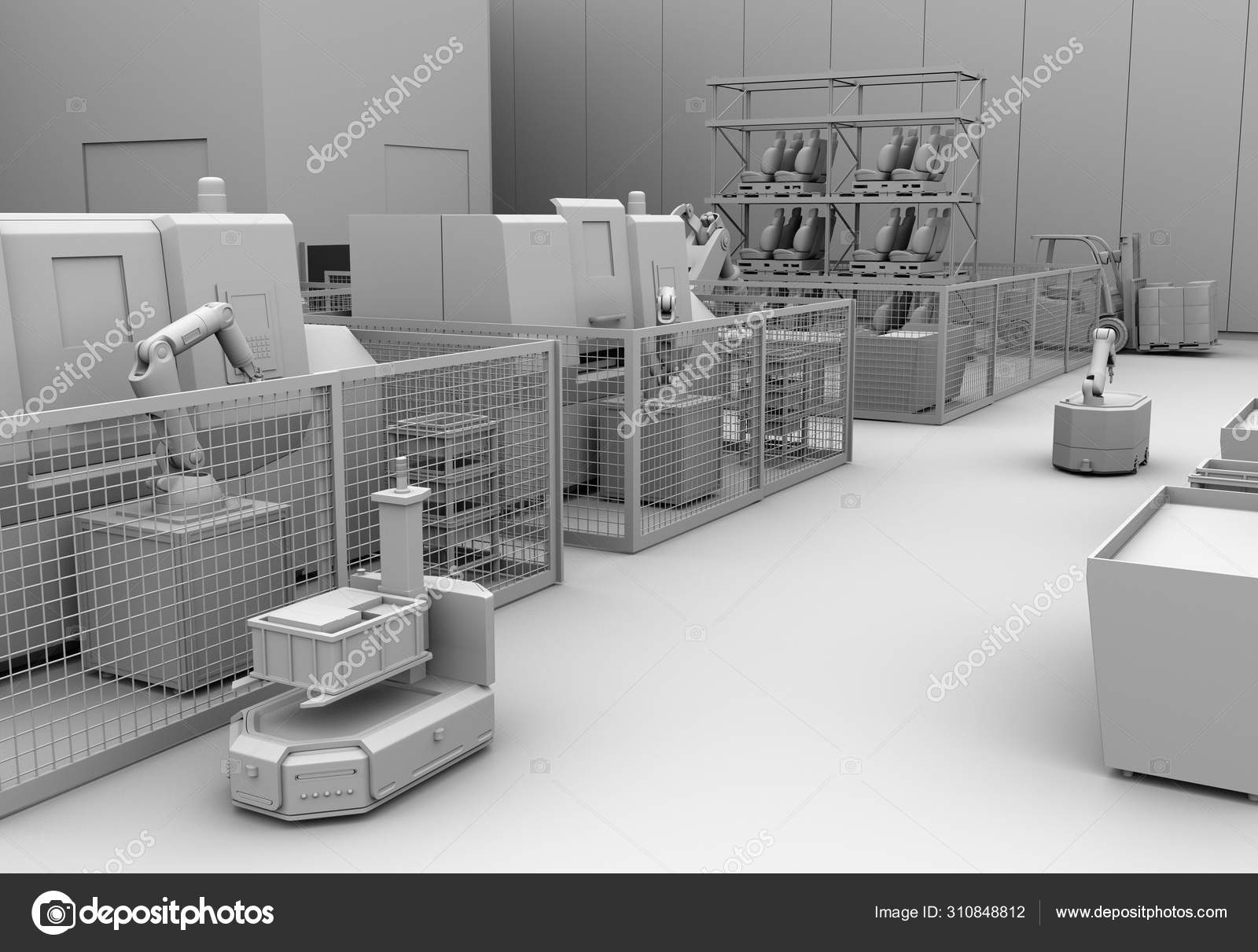 Clay Rendering Mobile Robot Heavy Payload Robot Cell Cnc Machines Stock ...