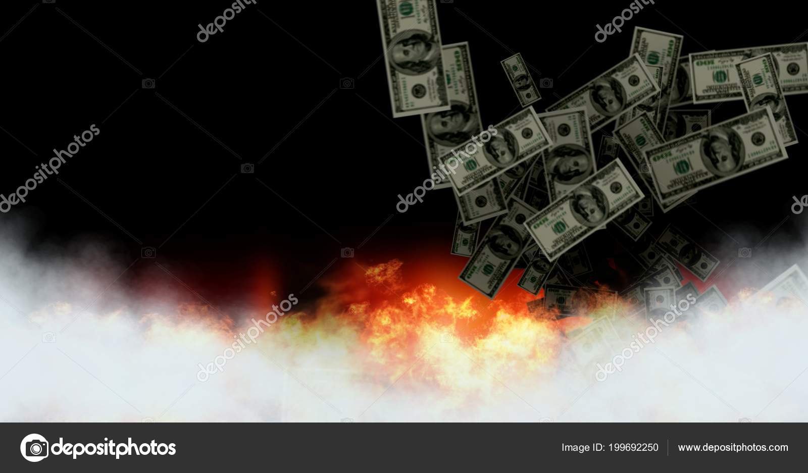 Digital Composite Dollar Money Notes Burning Fire Stock Photo by ...