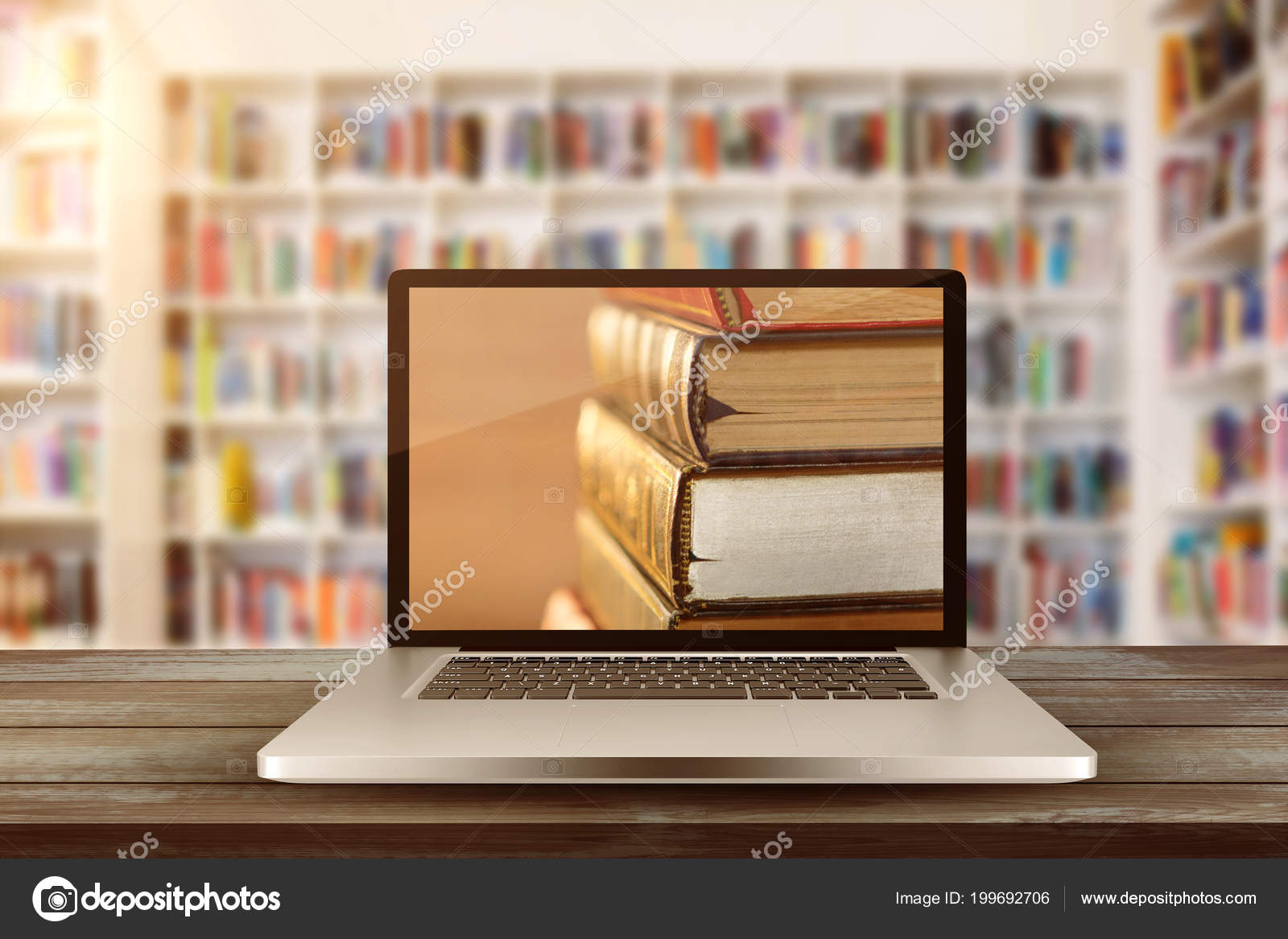 Laptop Screen Teacher Reading Books Her Students — Stock Photo ...