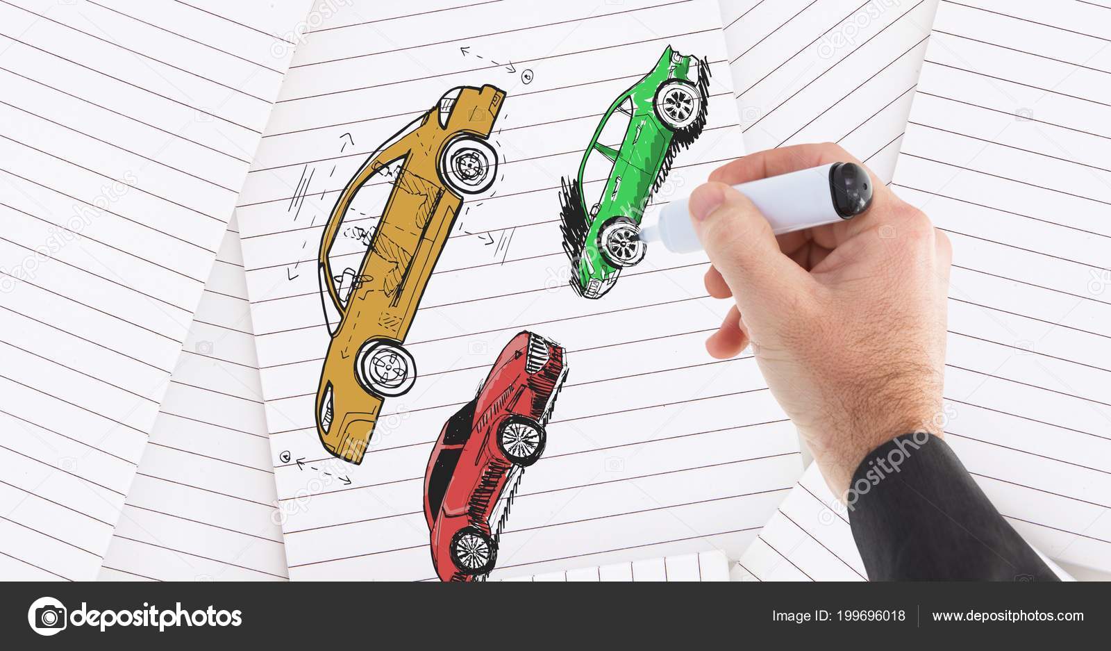 Digital Composite Sketch Cars Hand Drawing Stock Photo by ...