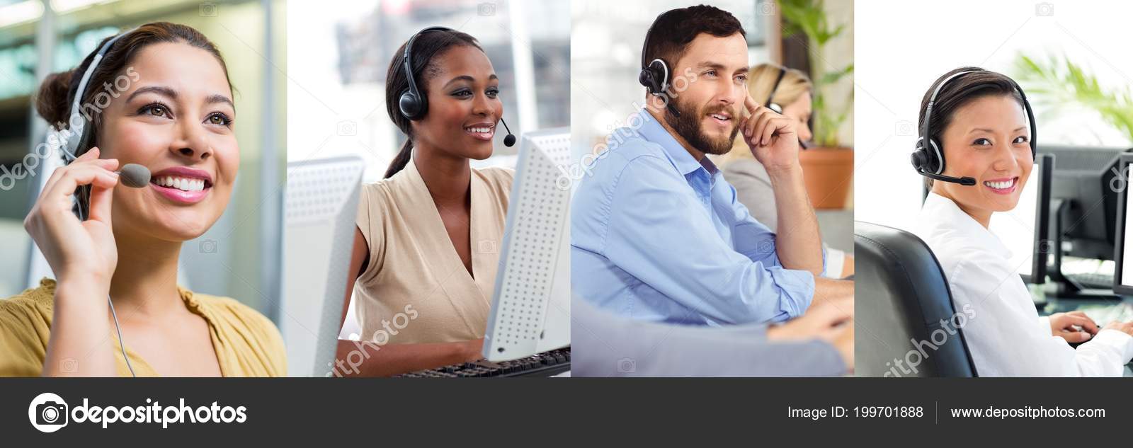 Digital Composite Collage Customer Service Help Team Call Center ...