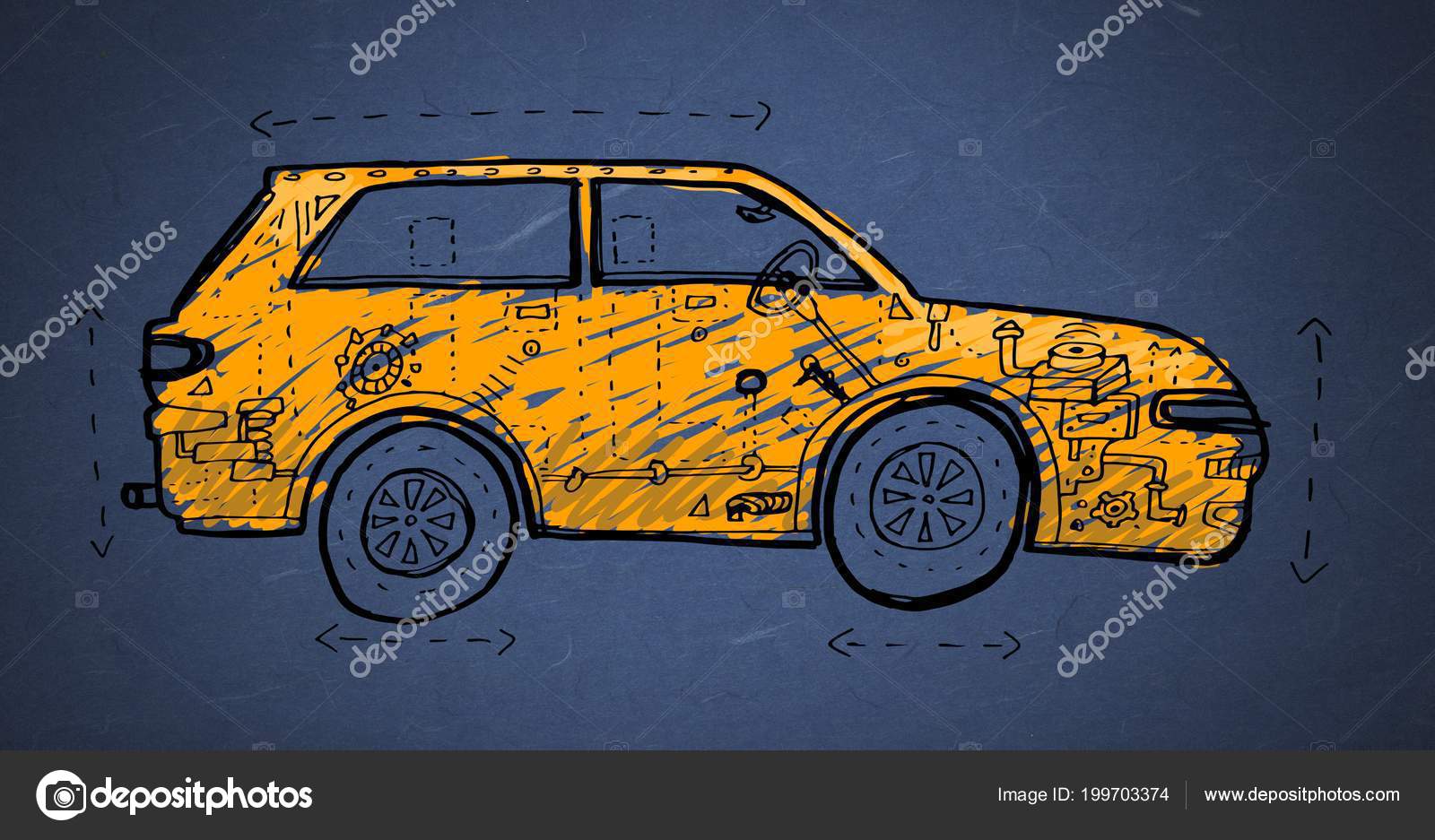 Digital Composite Sketch Car Hand Drawing — Stock Photo ...