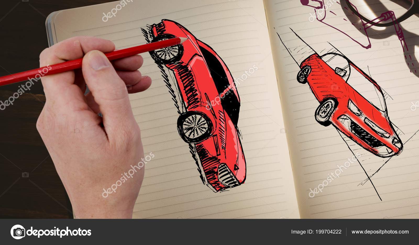 Digital Composite Sketch Cars Hand Drawing — Stock Photo ...
