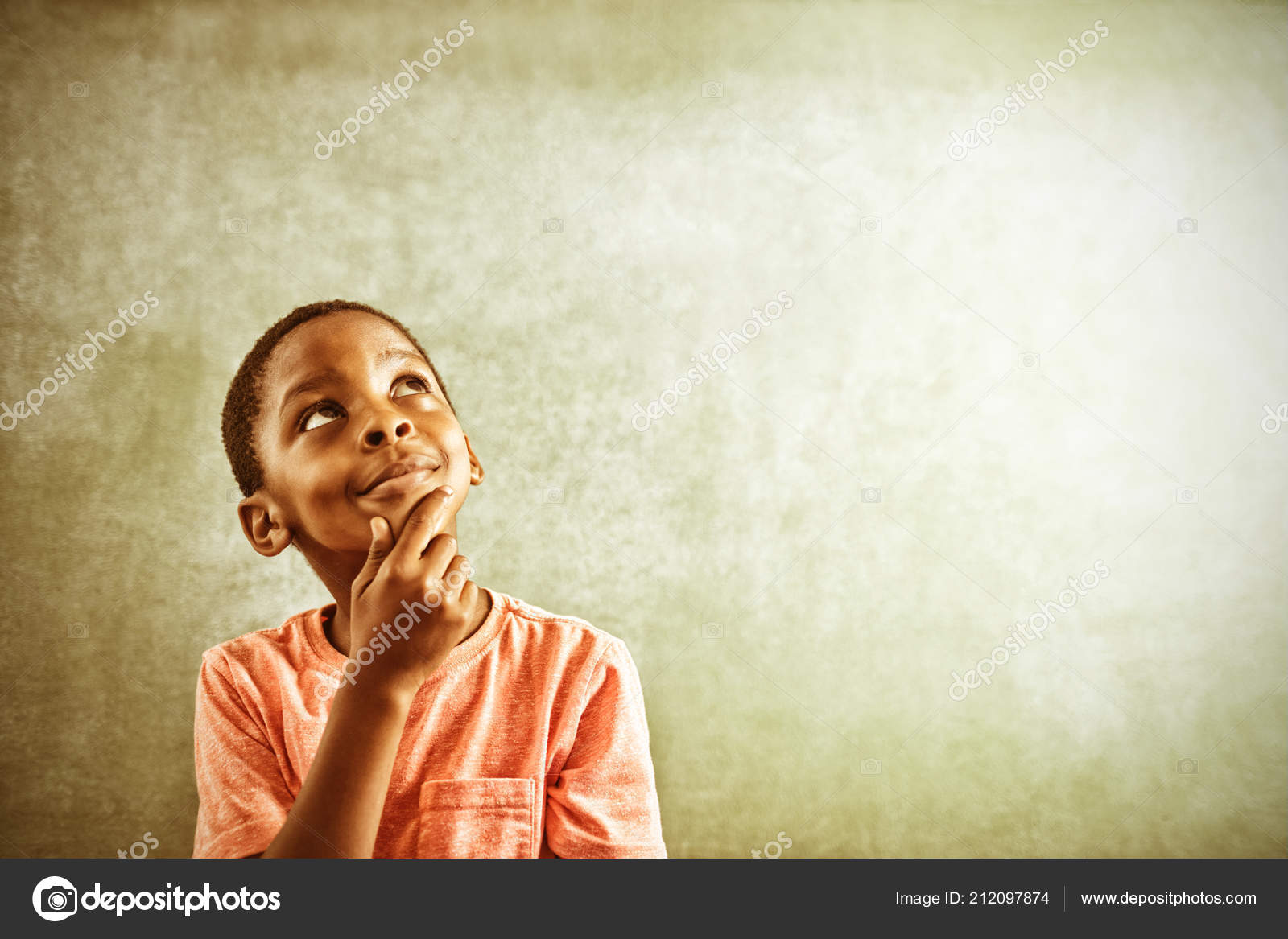 Thoughtful Boy Standing Greenboard Classroom Stock Photo by ...