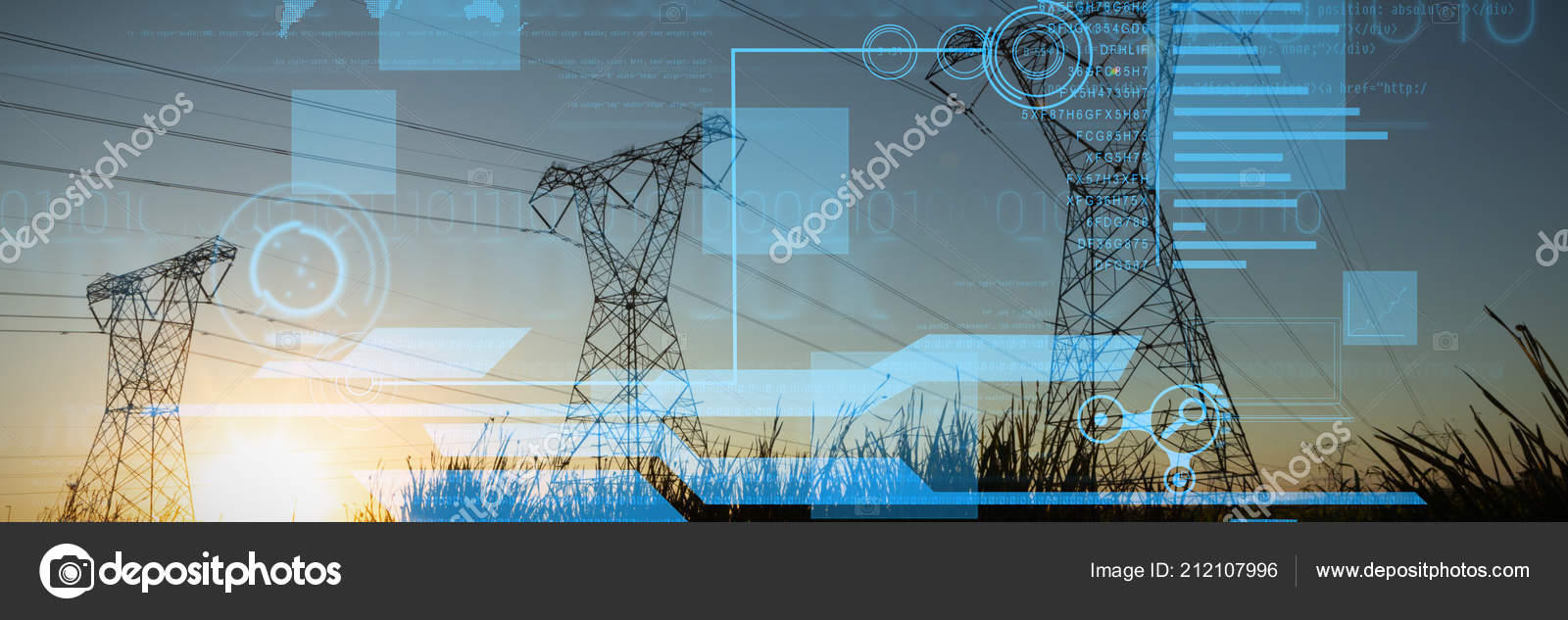 Interface Evening Electricity Pylon Silhouette Stock Photo by ...