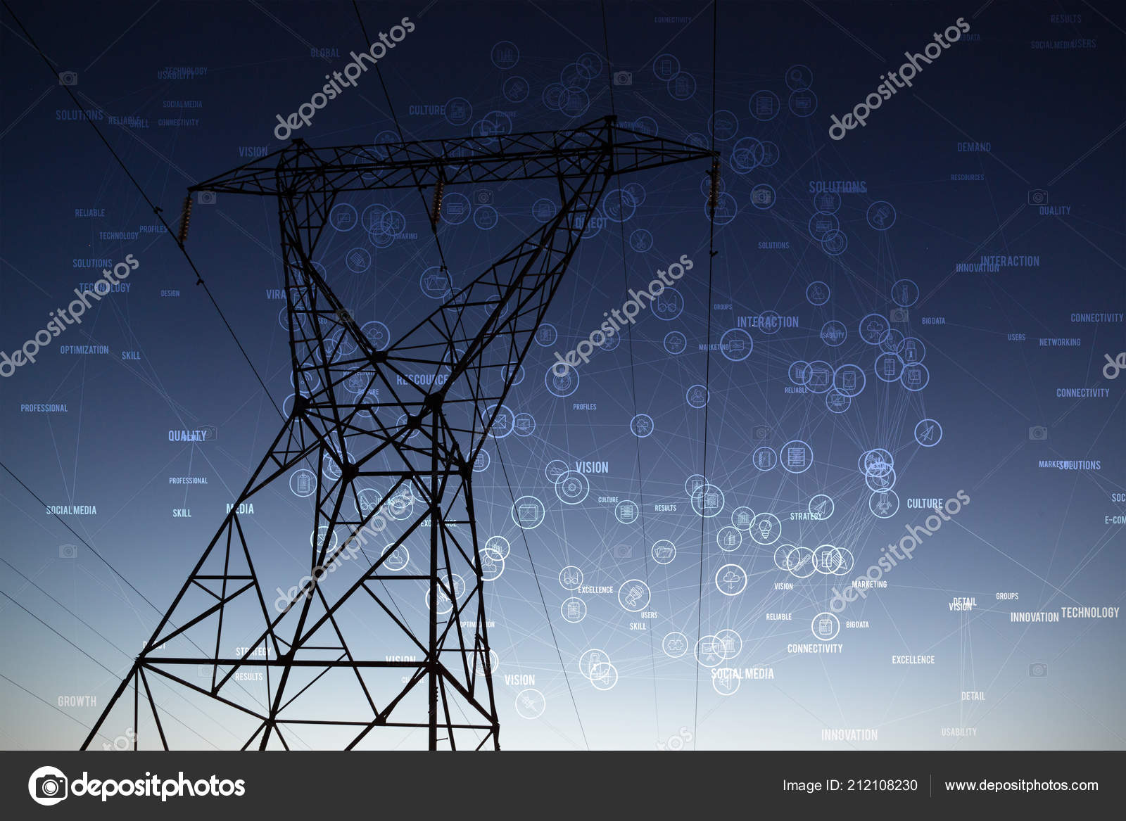 Icons Shape Earth Evening Electricity Pylon Silhouette — Stock Photo ...