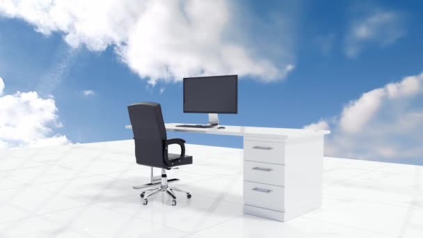 Animation Office Desk Computer Chair Clouds Passing Blue Sky — Stock ...