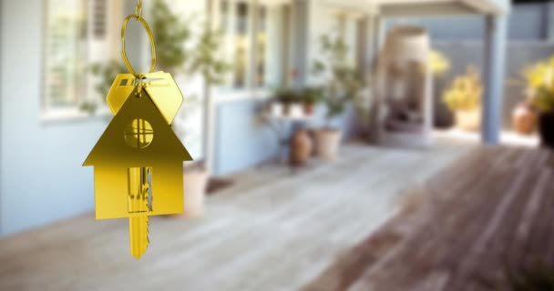 Animation Golden House Keys House Shaped Key Fob Hanging Out — Stock ...