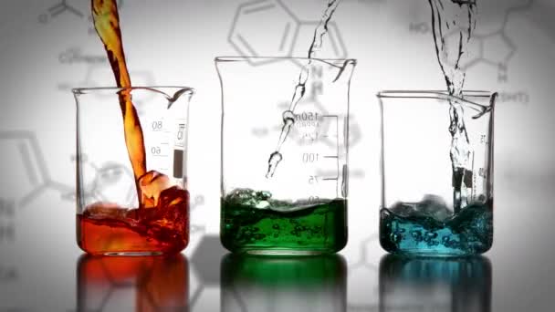 Animation Three Laboratory Beakers Being Filled Colored Chemical ...