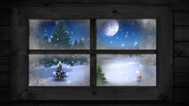 Animation Winter Scenery Seen Window Santa Claus Sleigh Being Pulled ...