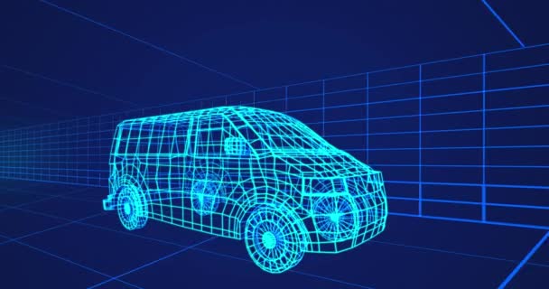 Animation Technical Drawing Van Blue Moving Grid Background — Stock ...