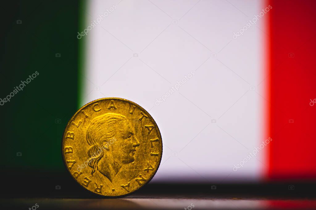 Moneda italiana de 200 liras. Lado posterior de doscientas liras ...