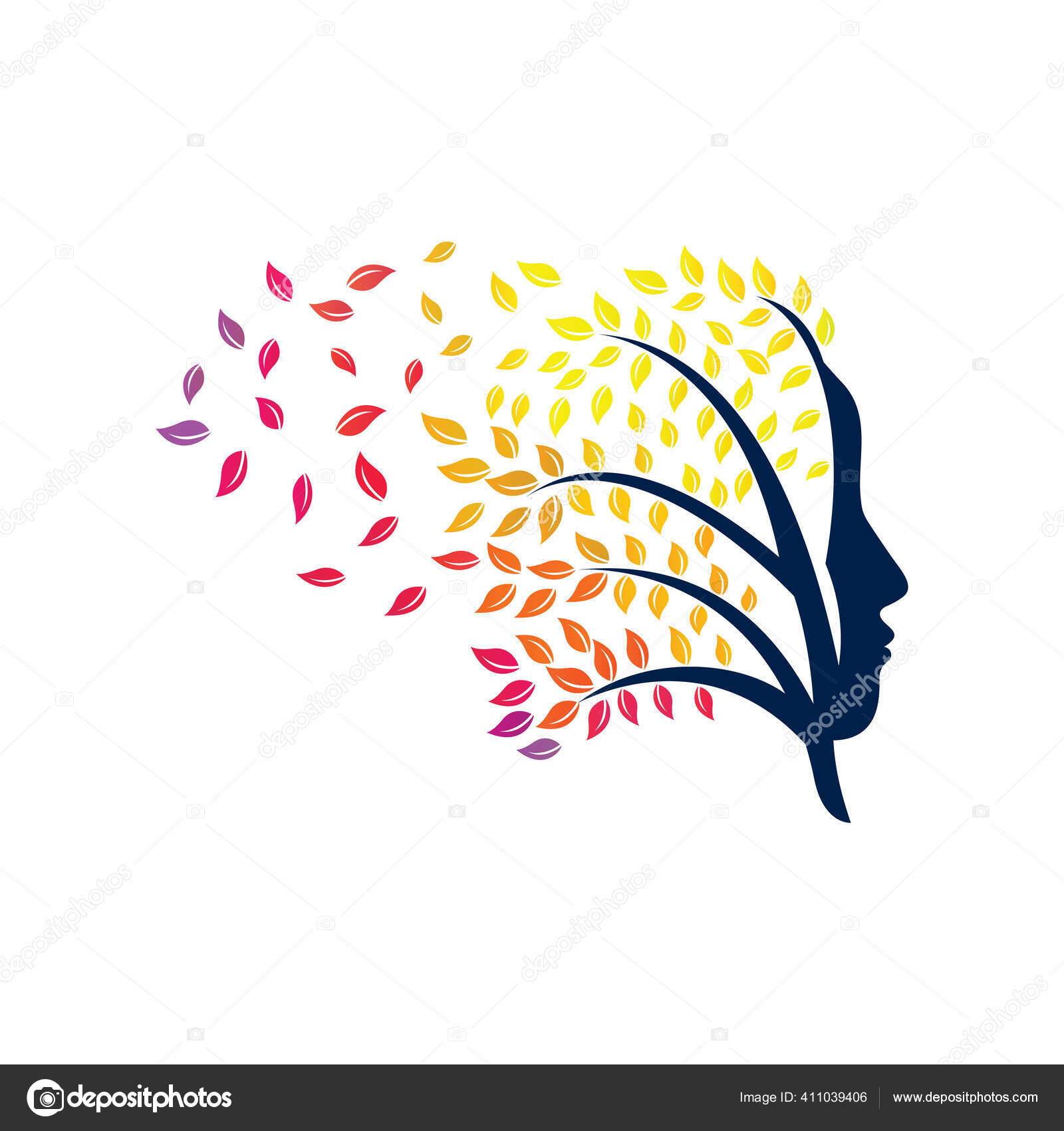 Woman Blowing Tree Vector Template Design Woman Face Leaf Vector Stock ...
