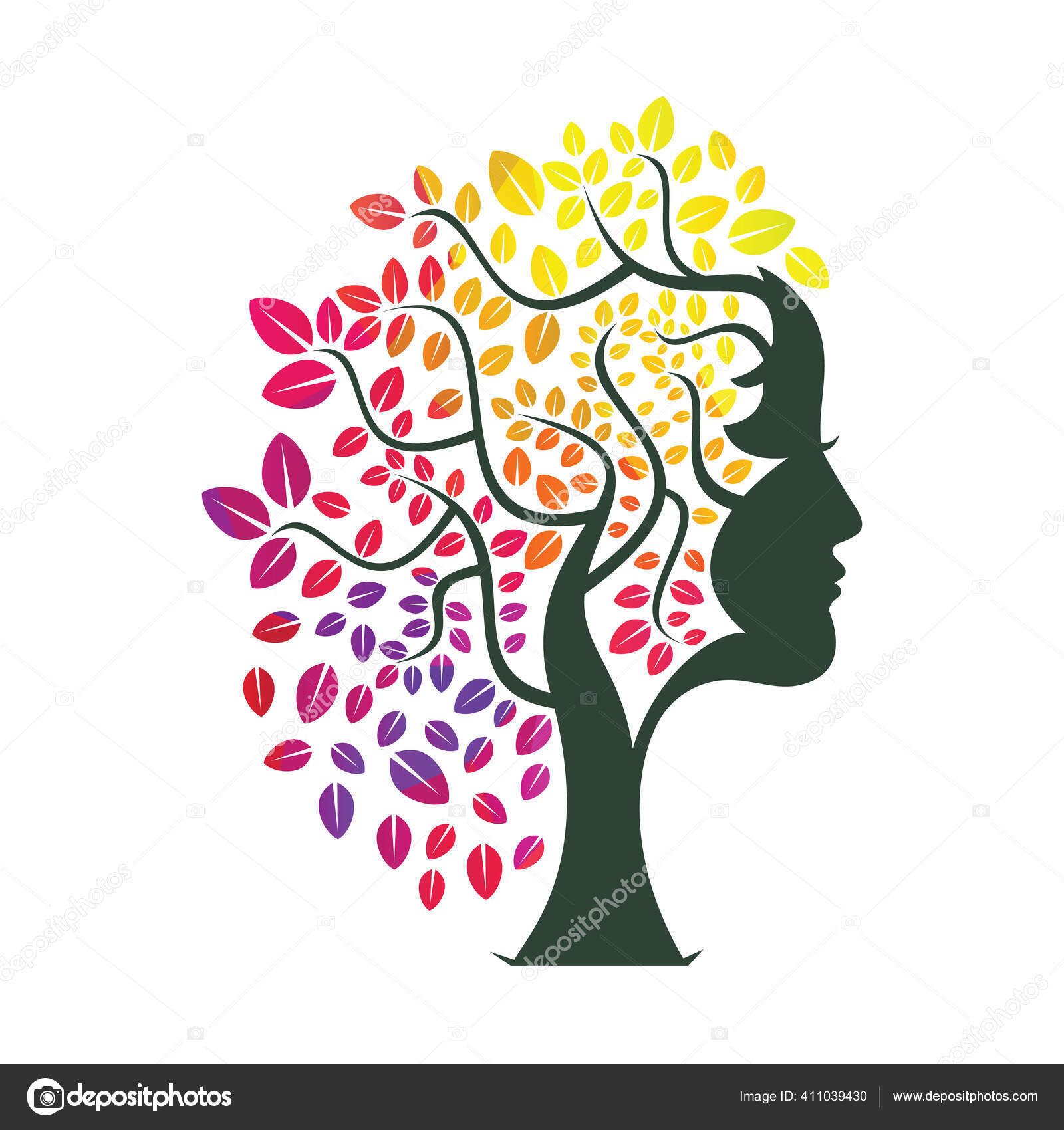 Woman Tree Vector Template Design Woman Face Leaf Vector Design Stock ...