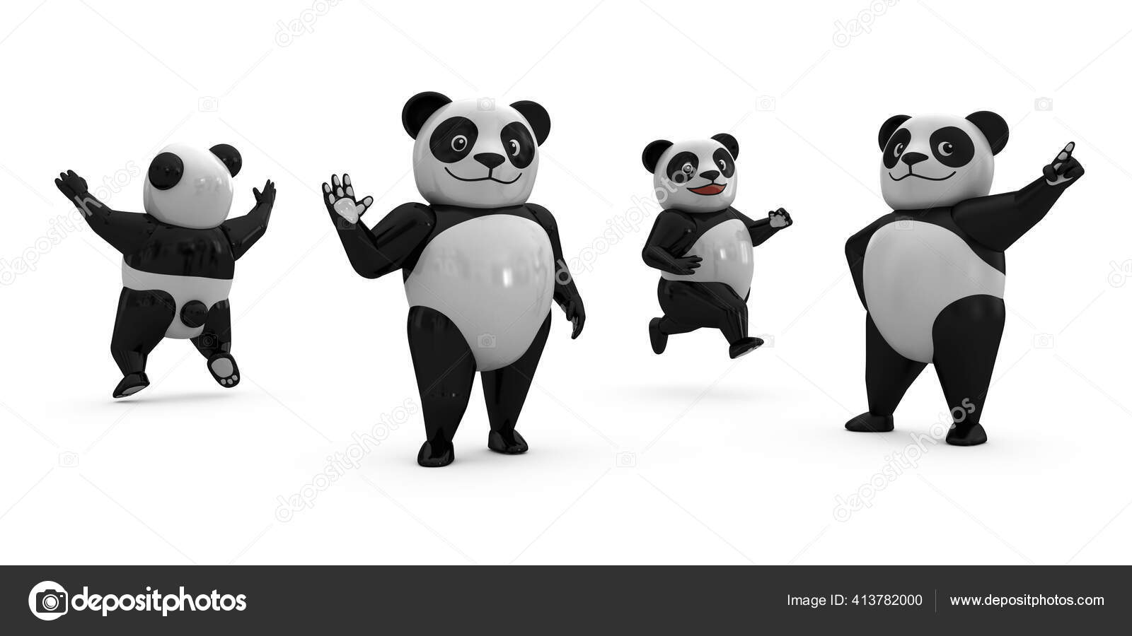 Panda Plastic Toy Toy Art Style Multiple Poses Group Cartoon — Stock ...