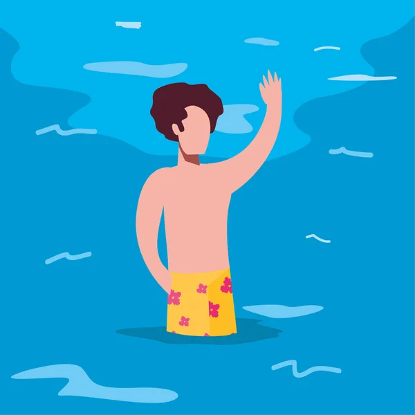 Man Swimming In Ocean Cartoon