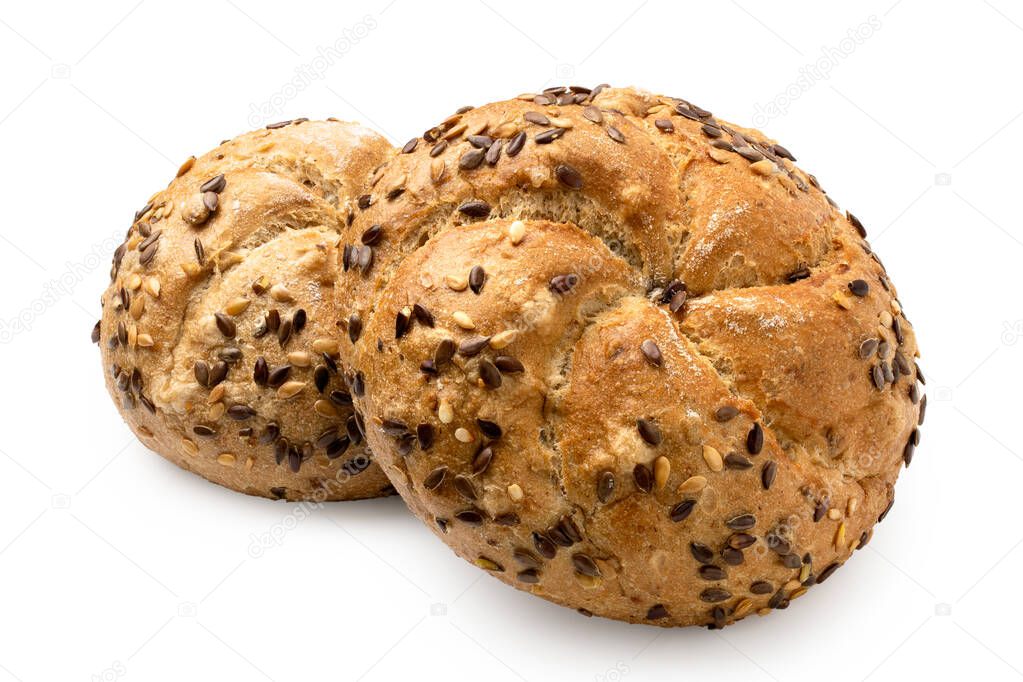 Dos tradicionales rollos de trigo integral con semillas de lino y ...