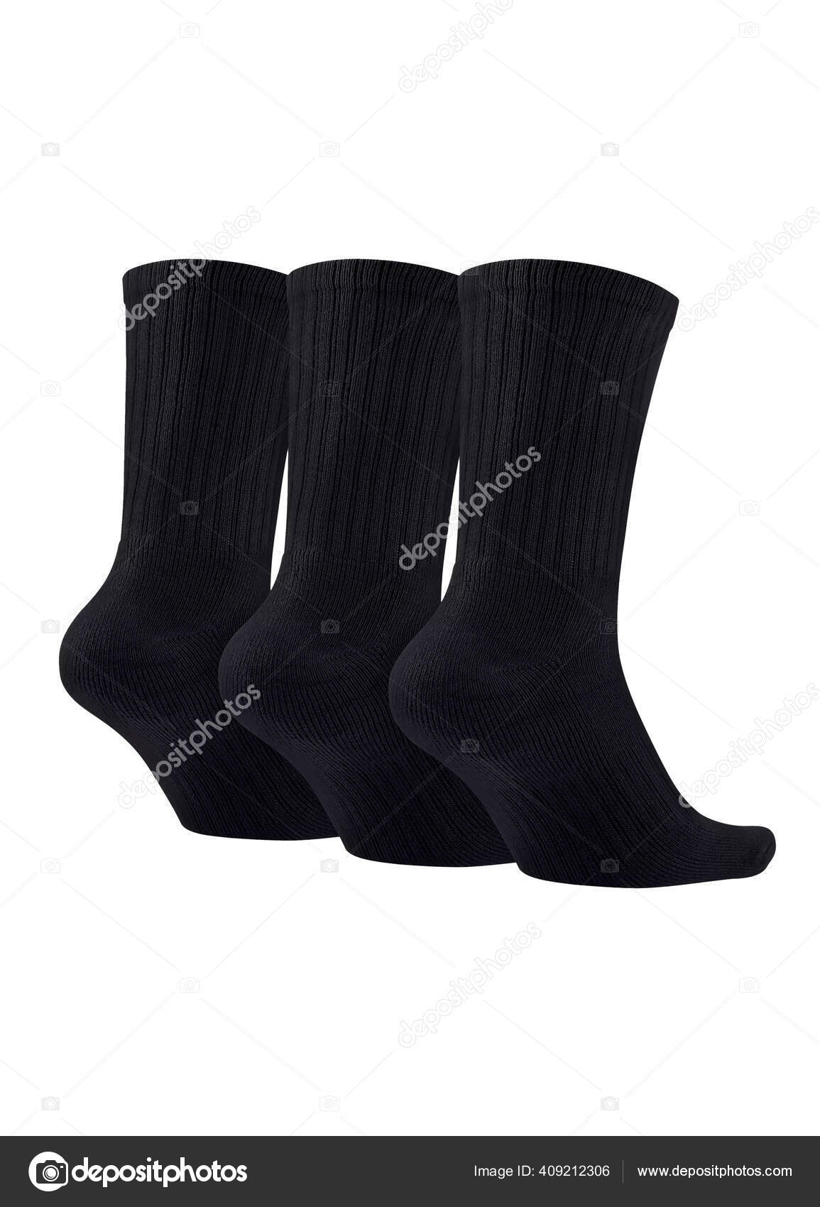 Three Black Socks Isolated White Background Three Pair Socks Set ...