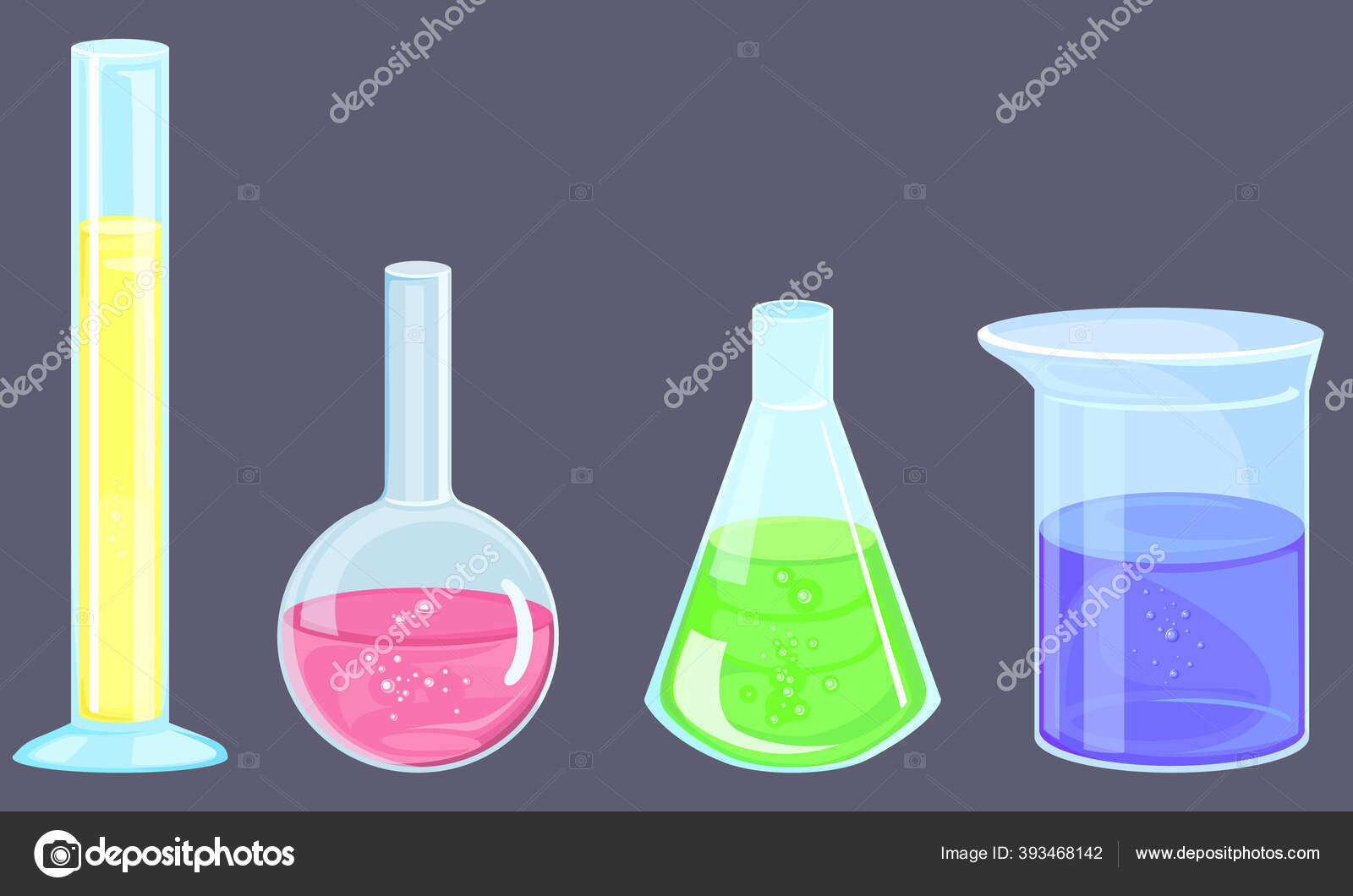 Set Different Flasks Laboratory Glasswares Cartoon Style Stock Vector ...