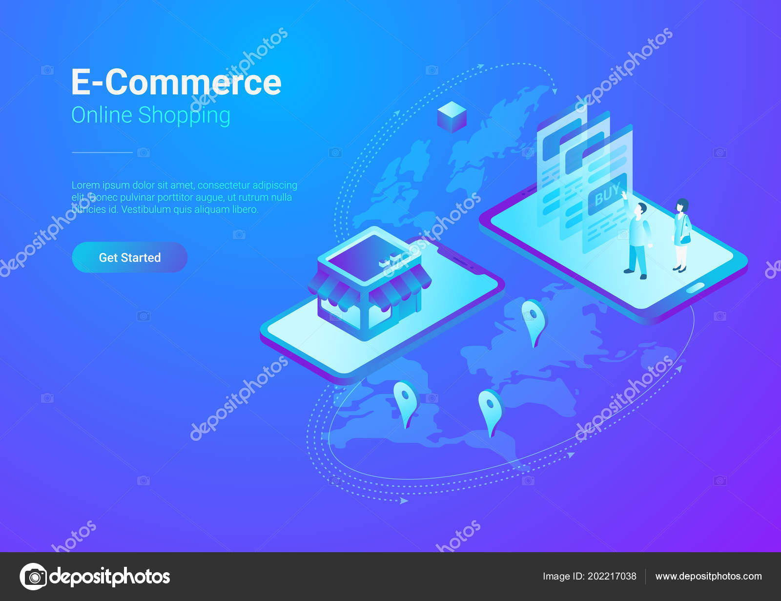 Commerce World Map Global Isometric Vector Ultraviolet Illustration ...