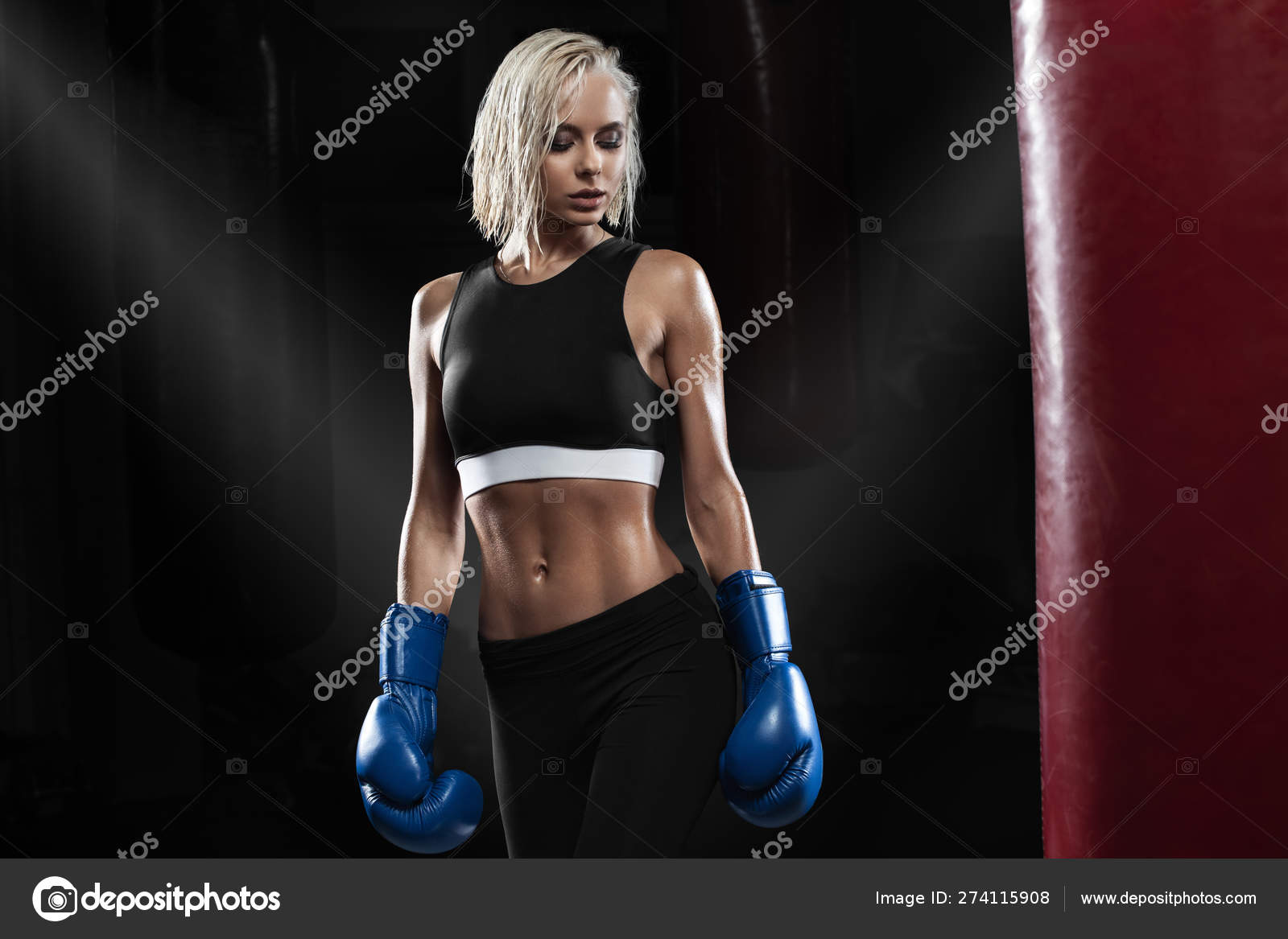 Female Boxer Training Active Woman Posing Boxing Gloves Stock Photo by ...