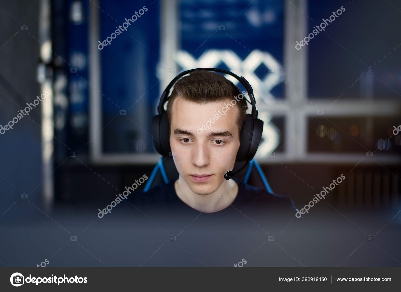 Portrait Professional Gamer Playing Online Video Game Night Time ...