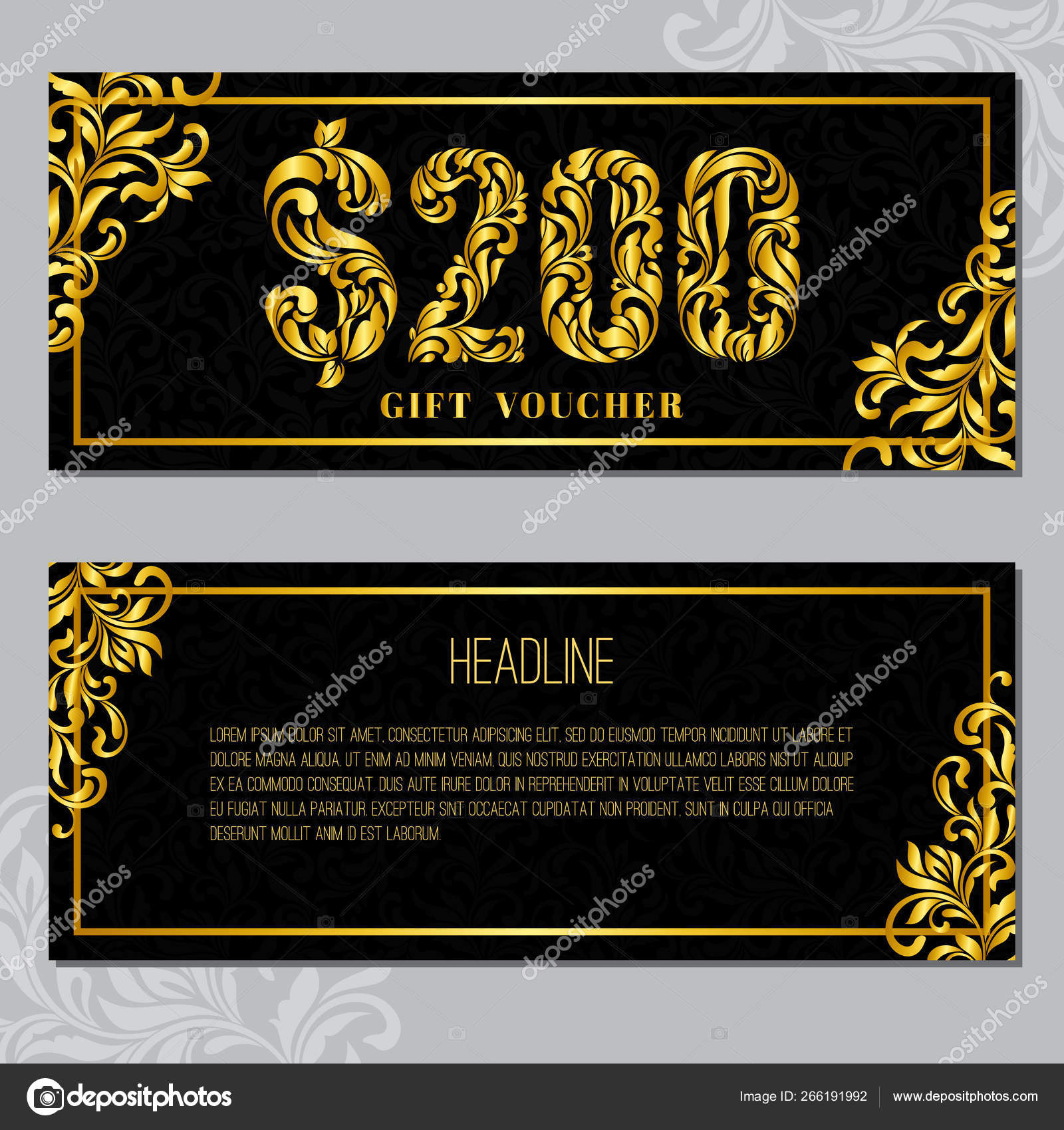 Gift voucher template 200 USD. The inscription created from a floral ...