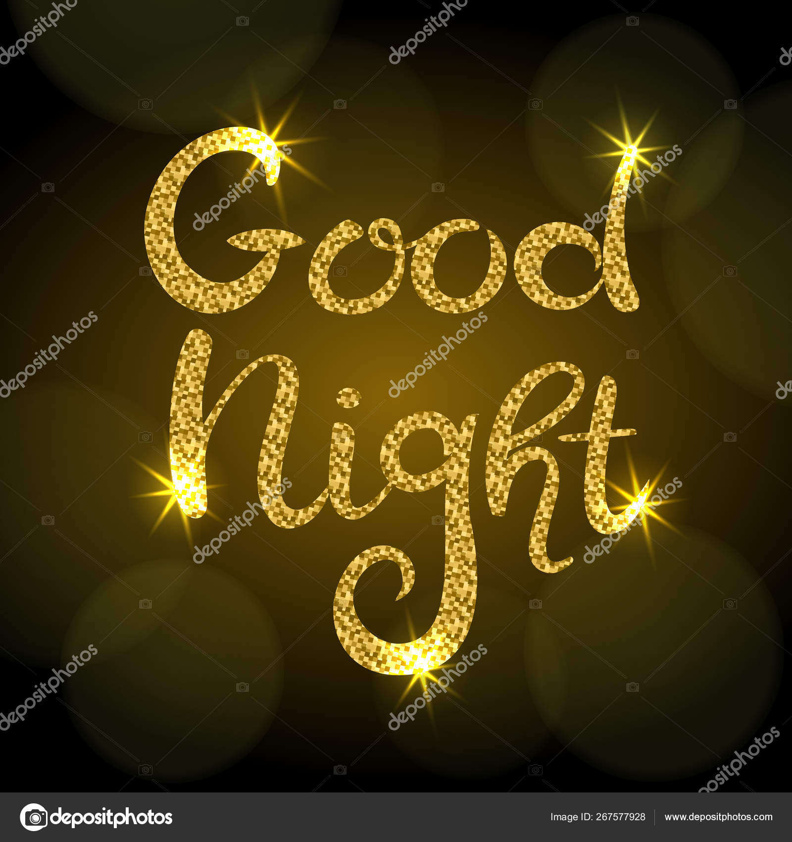 Lettering Good night. Hand drawn Inscription with golden glitter. Dark ...