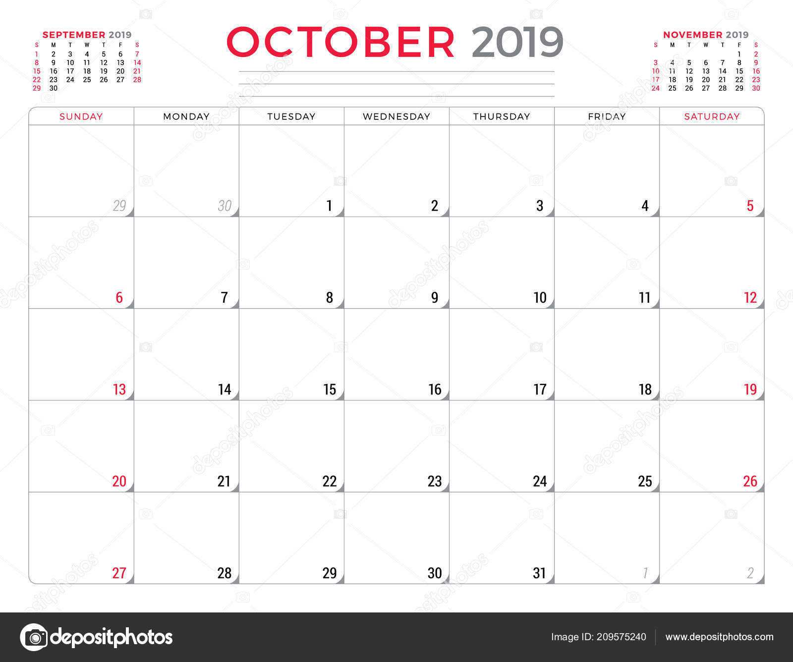 Octubre 2019 Plantilla Diseño Papelería Planificador Calendario ... Octubre 2019 Plantilla Diseño Papelería Planificador Calendario ...
