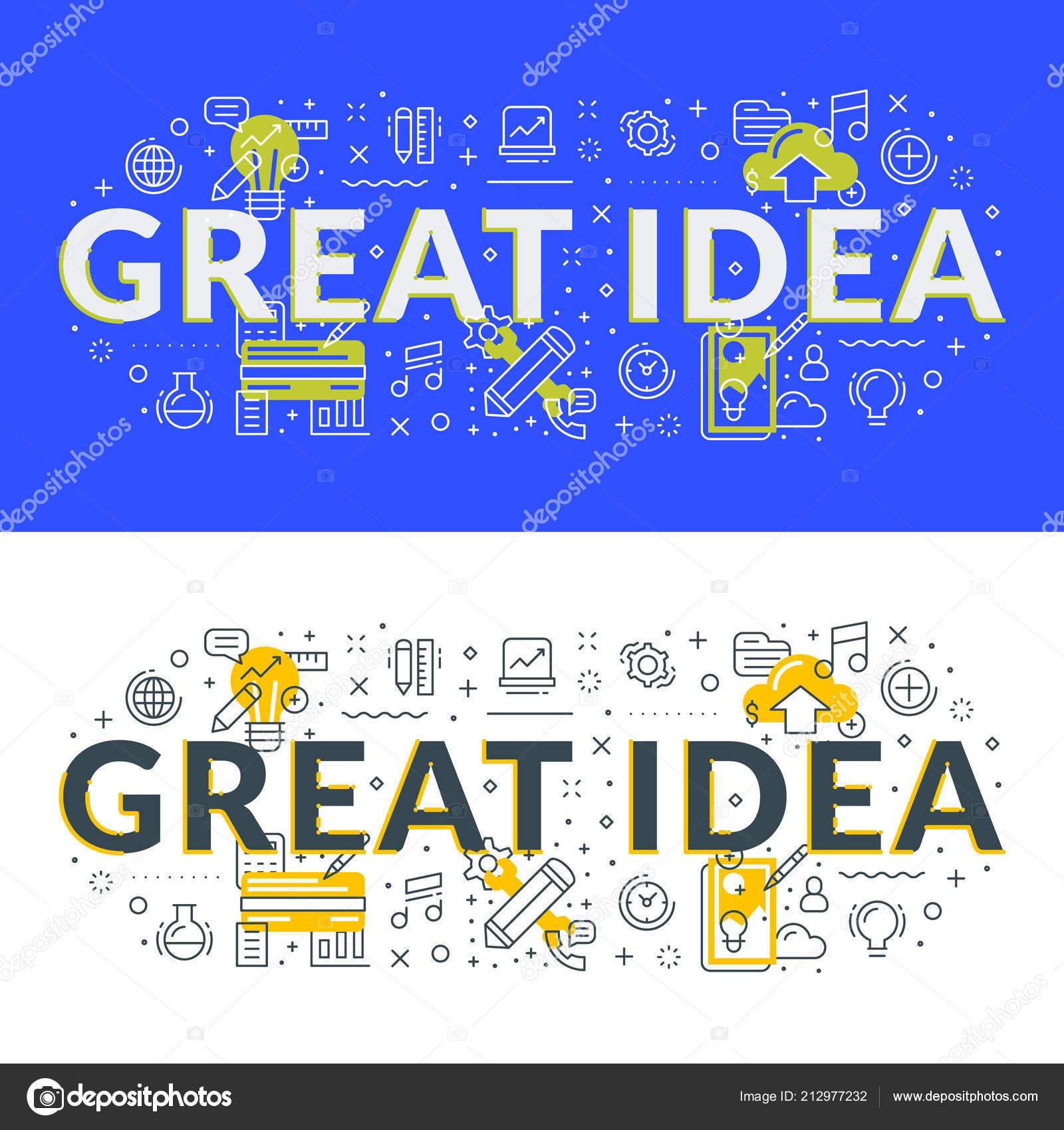 Great Idea Flat Line Illustration Concept Web Banner Printed Materials ...