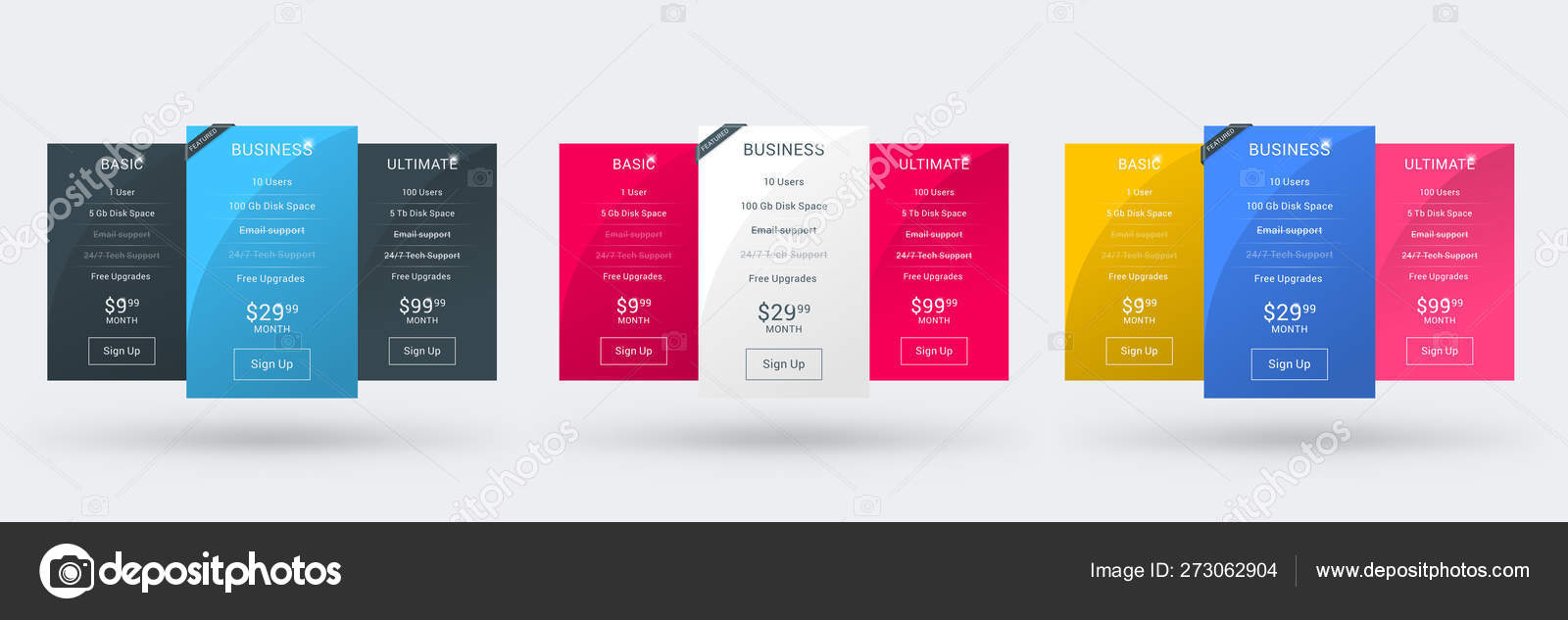 Pricing table color variations. Pricing plans template for websites and ...
