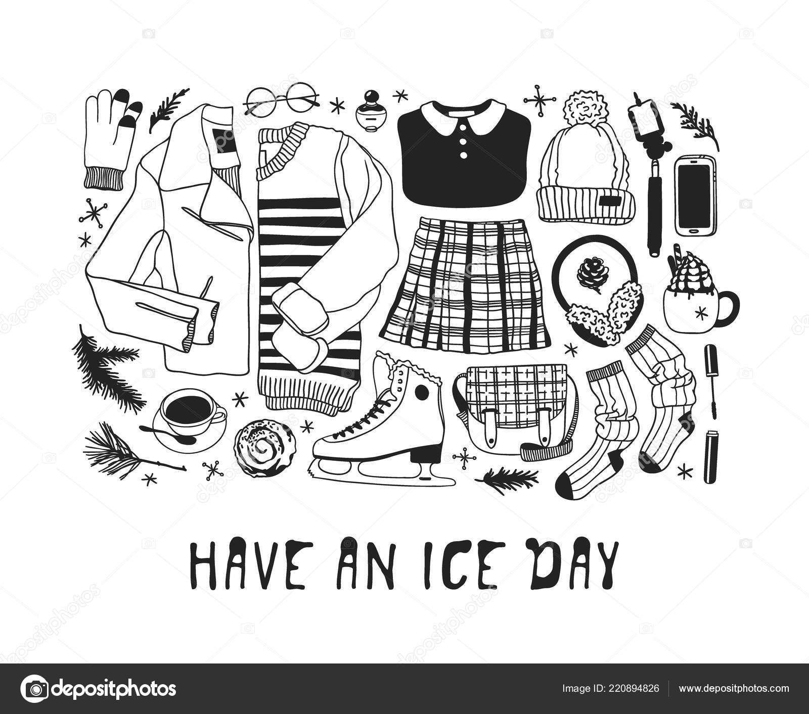 Hand Drawn Set Ice Skating Things Winter Sport Vector Background Stock ...