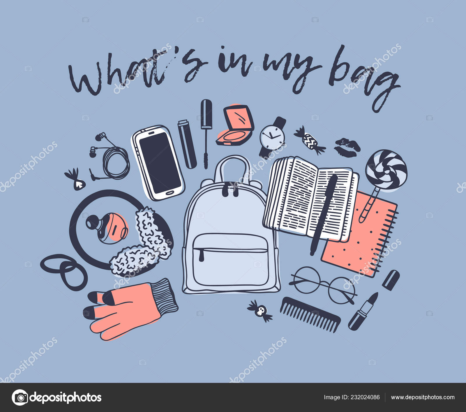 Hand Drawn Fashion Illustration What Bag Vector Picture Casual Objects ...