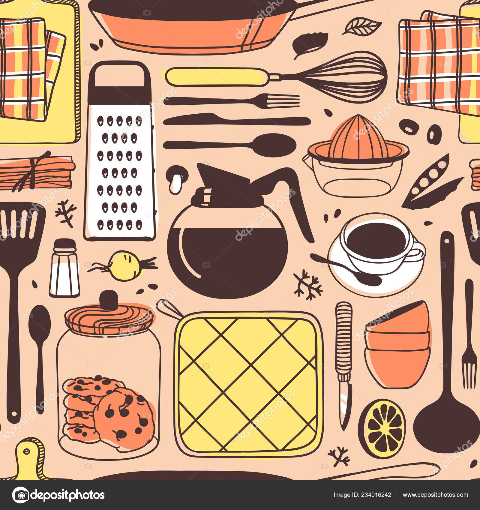 Hand Drawn Illustration Cooking Tools Dishes Food Creative Ink Art ...