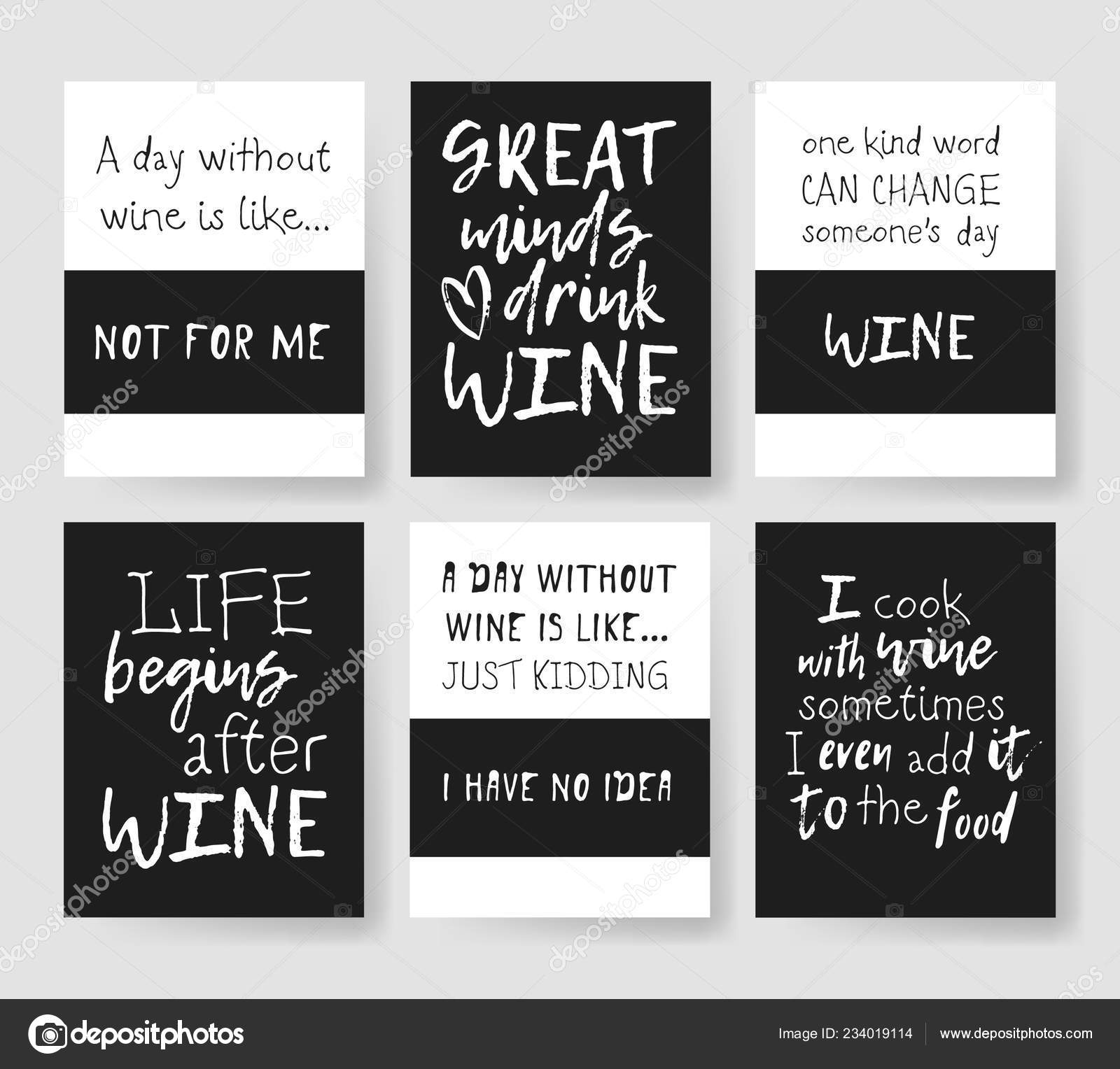 Set Templates Cards Positive Text Wine Hand Drawn Vector Patterns Stock ...