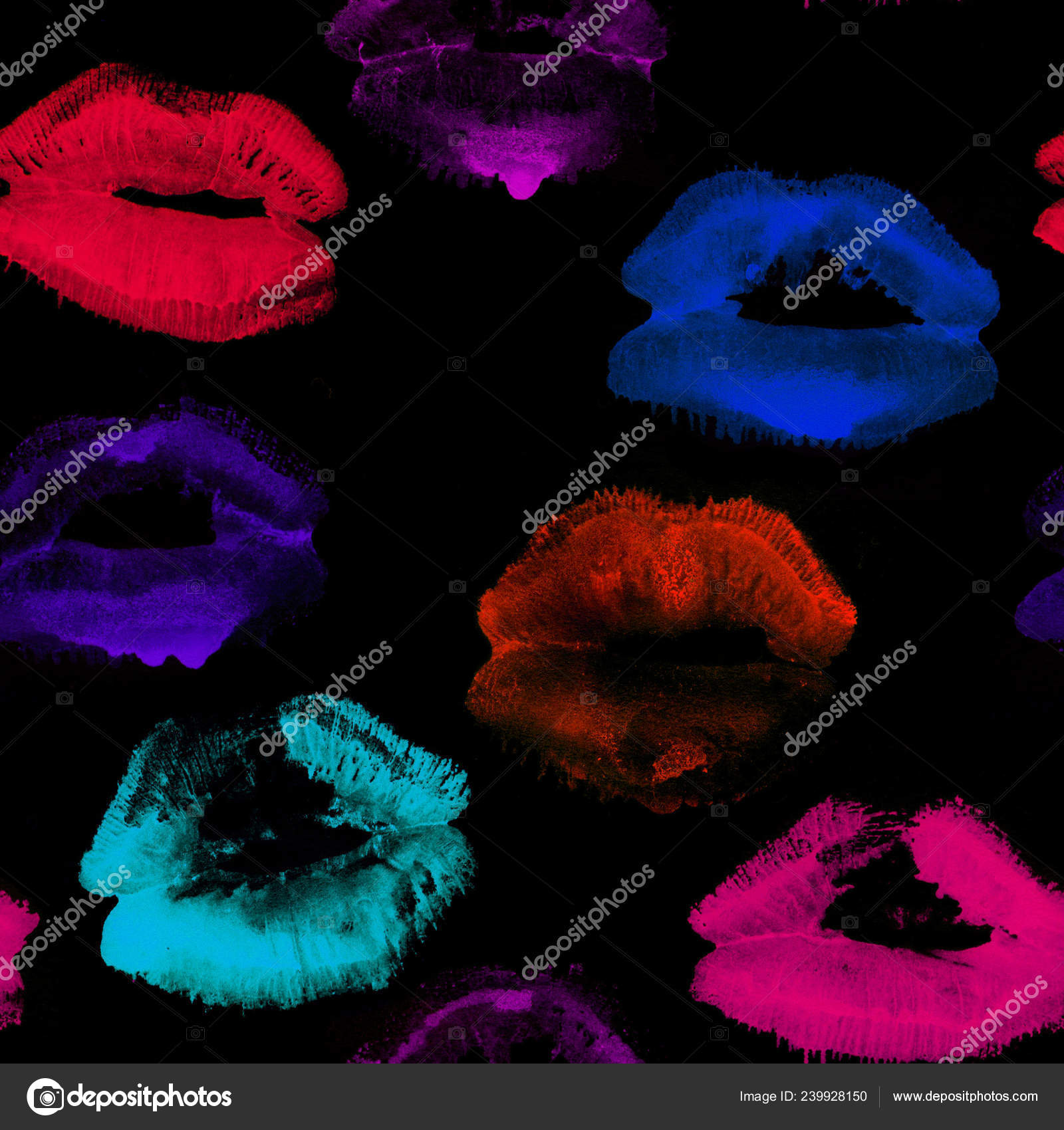 Hand Drawn Acid Freaky Fashion Illustration Lipstick Kiss Female ...