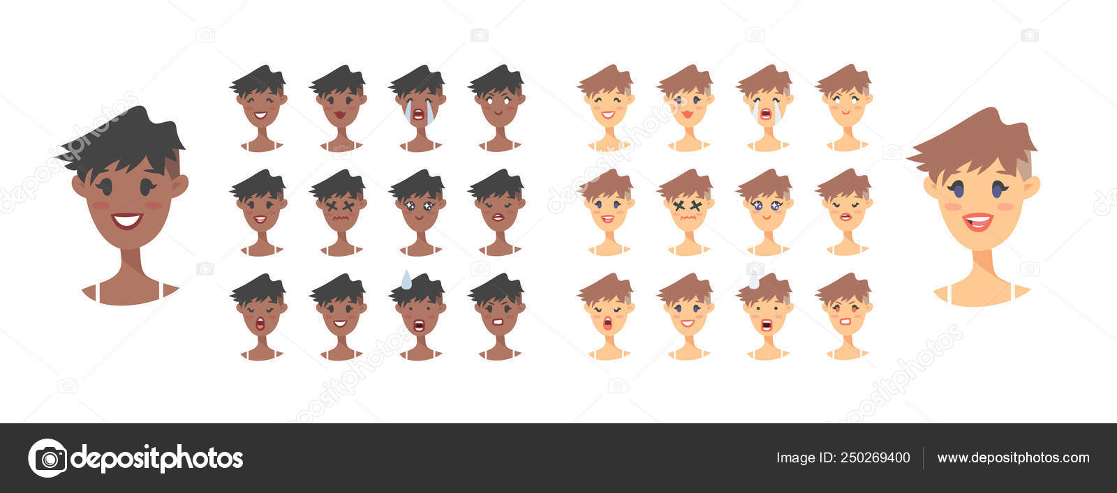 Set of female emoji characters. Cartoon style emotion icons. Iso Stock ...