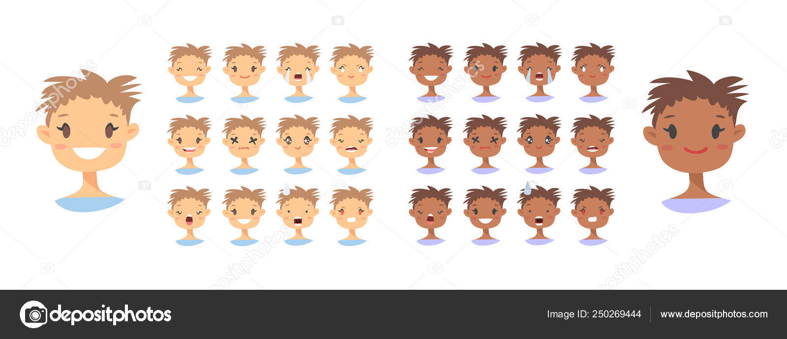 Set of female emoji characters. Cartoon style emotion icons. Iso Stock ...