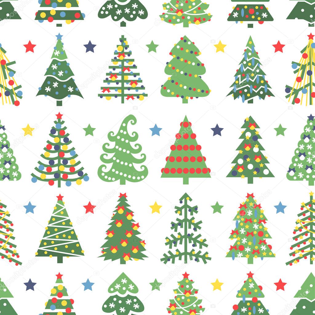 Patr n plano sin costuras con rboles de Navidad. Fondo de vacaciones. Arte de l nea abstracta ...