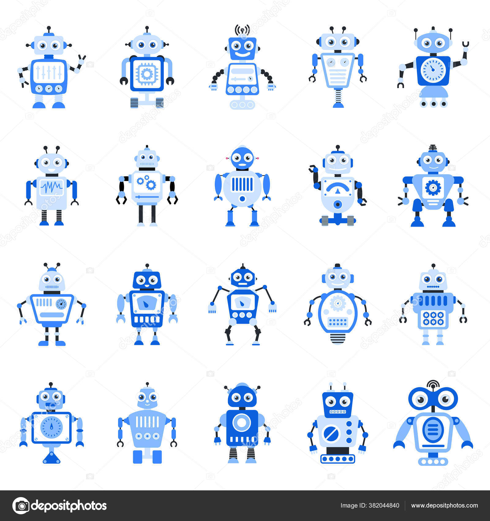 Robots Flat Icons Pack Which Presented Editable Designs Titles Which ...